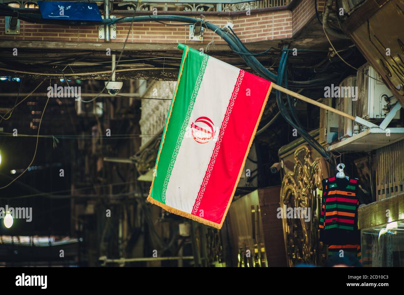 National Iranian flag hanged naturally in gran bazaar of Tehran Stock ...