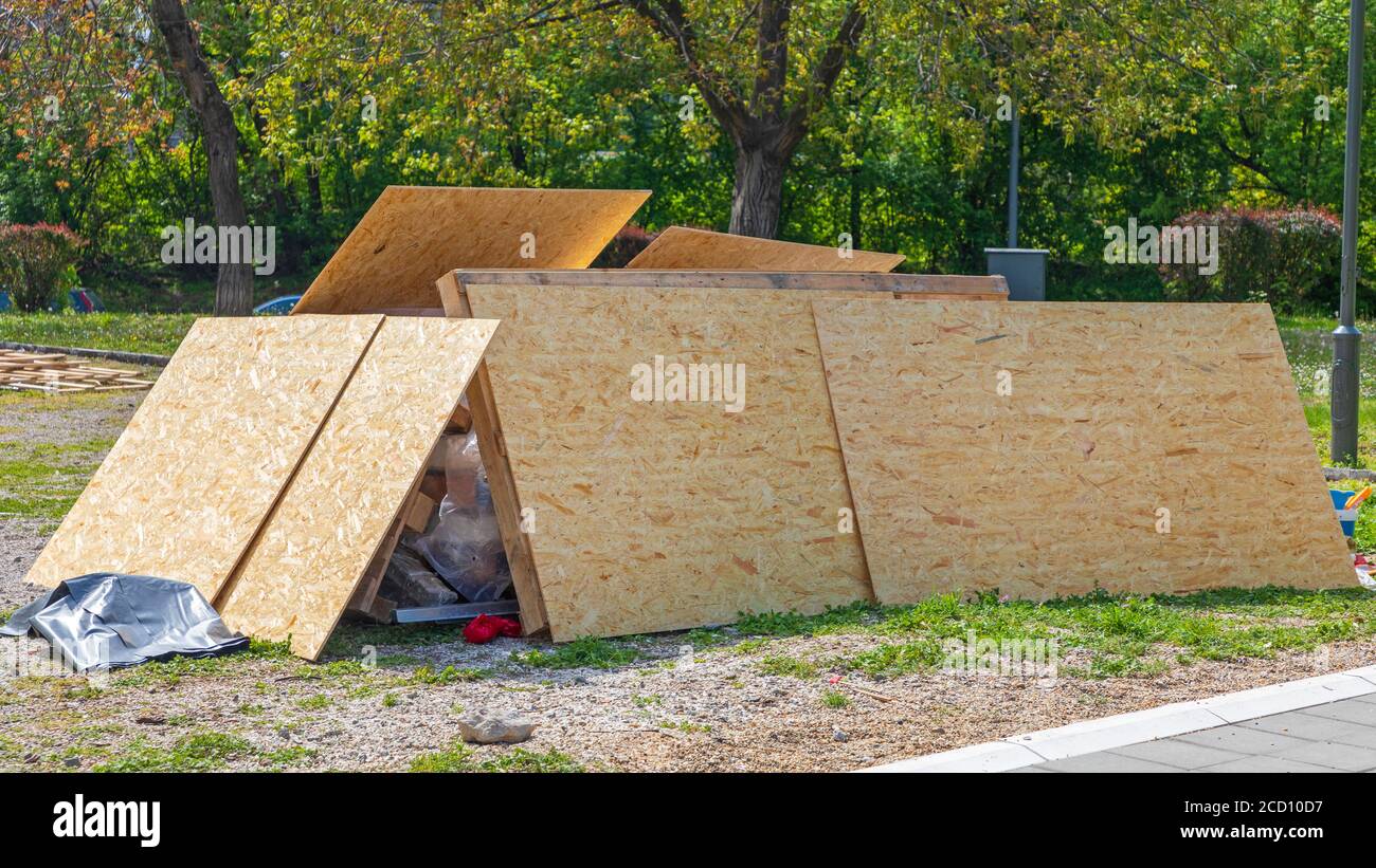 Particle Board Construction Wood Material Outside Stock Photo - Alamy