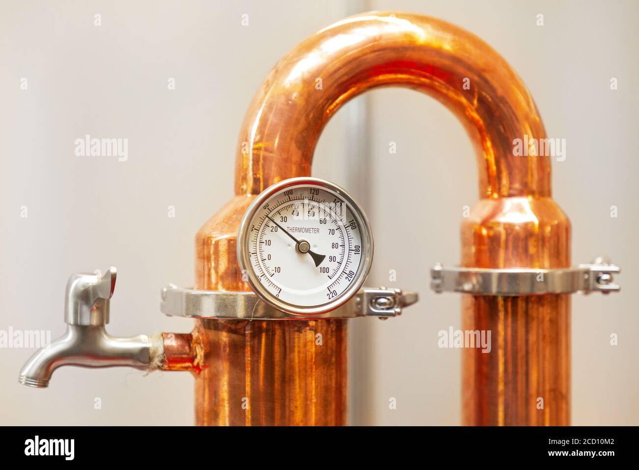 Alcohol Temperature Gauge at Copper Still Pipe Distillery Brewery Stock ...
