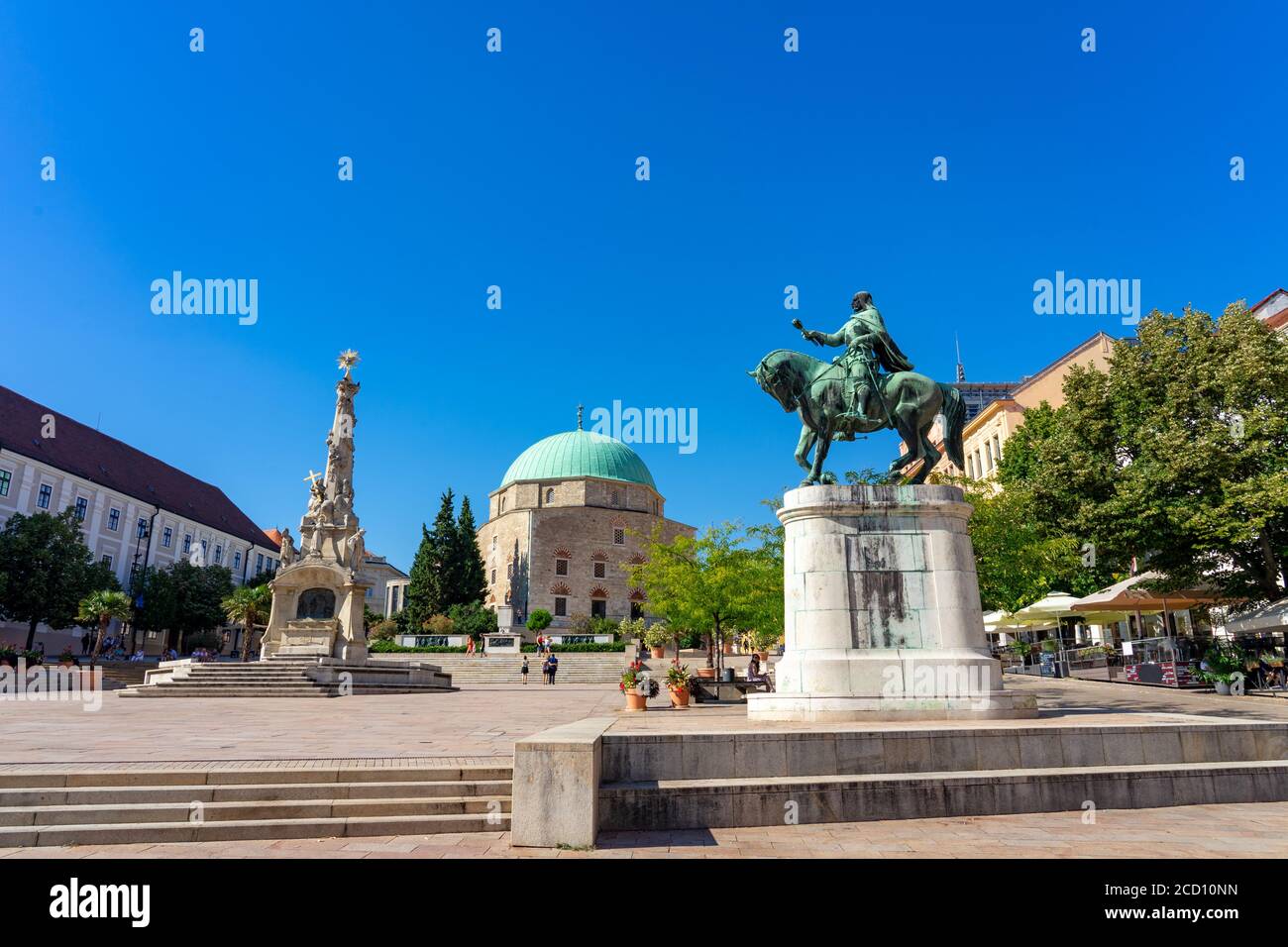 the beautiful main square of Pecs Hungary with dzsami mosque and ...