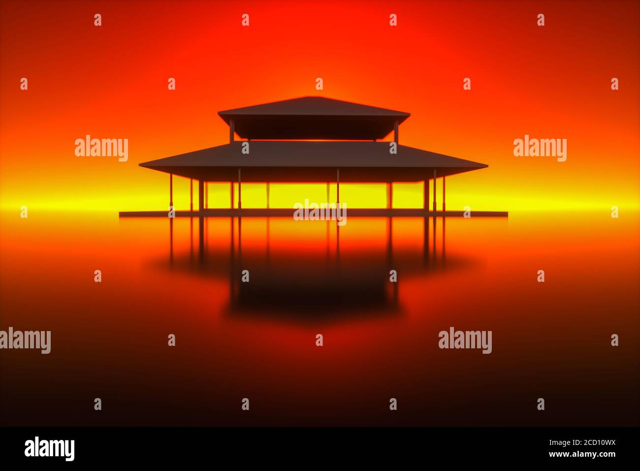 a mystical temple covered in orange tones(3d rendering Stock Photo - Alamy