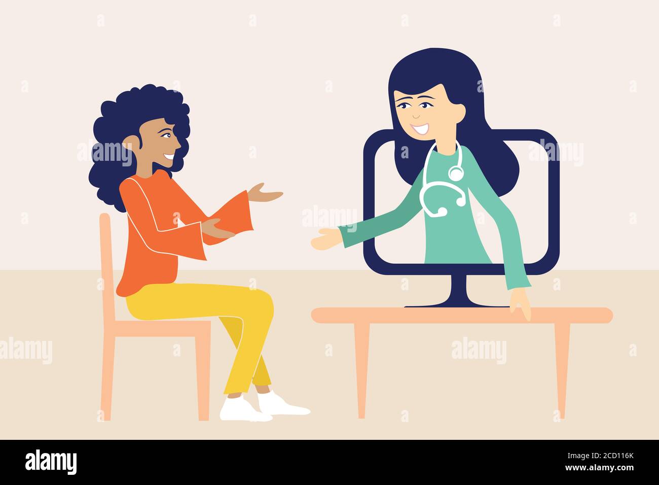 Illustration of telemedicine and teleconsultation, remote medical ...