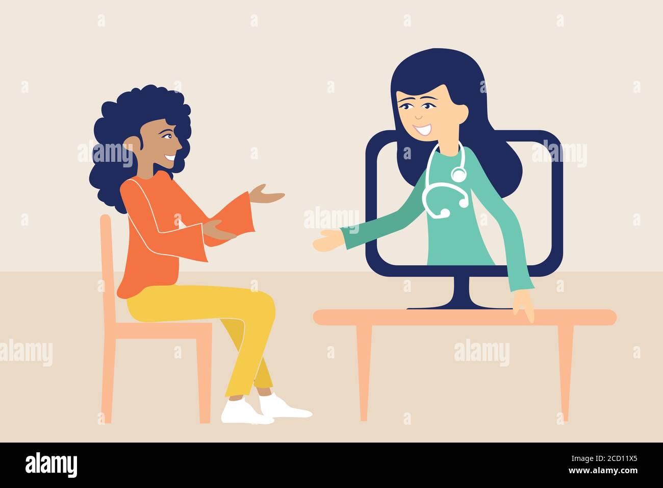 Illustration of telemedicine and teleconsultation, remote medical ...