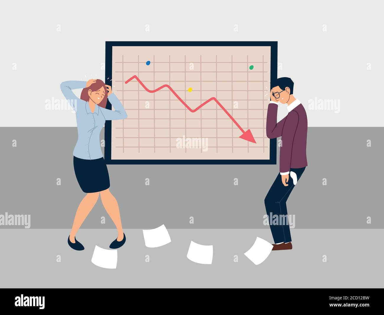 business people at presentation of decreasing chart, financial crisis ...