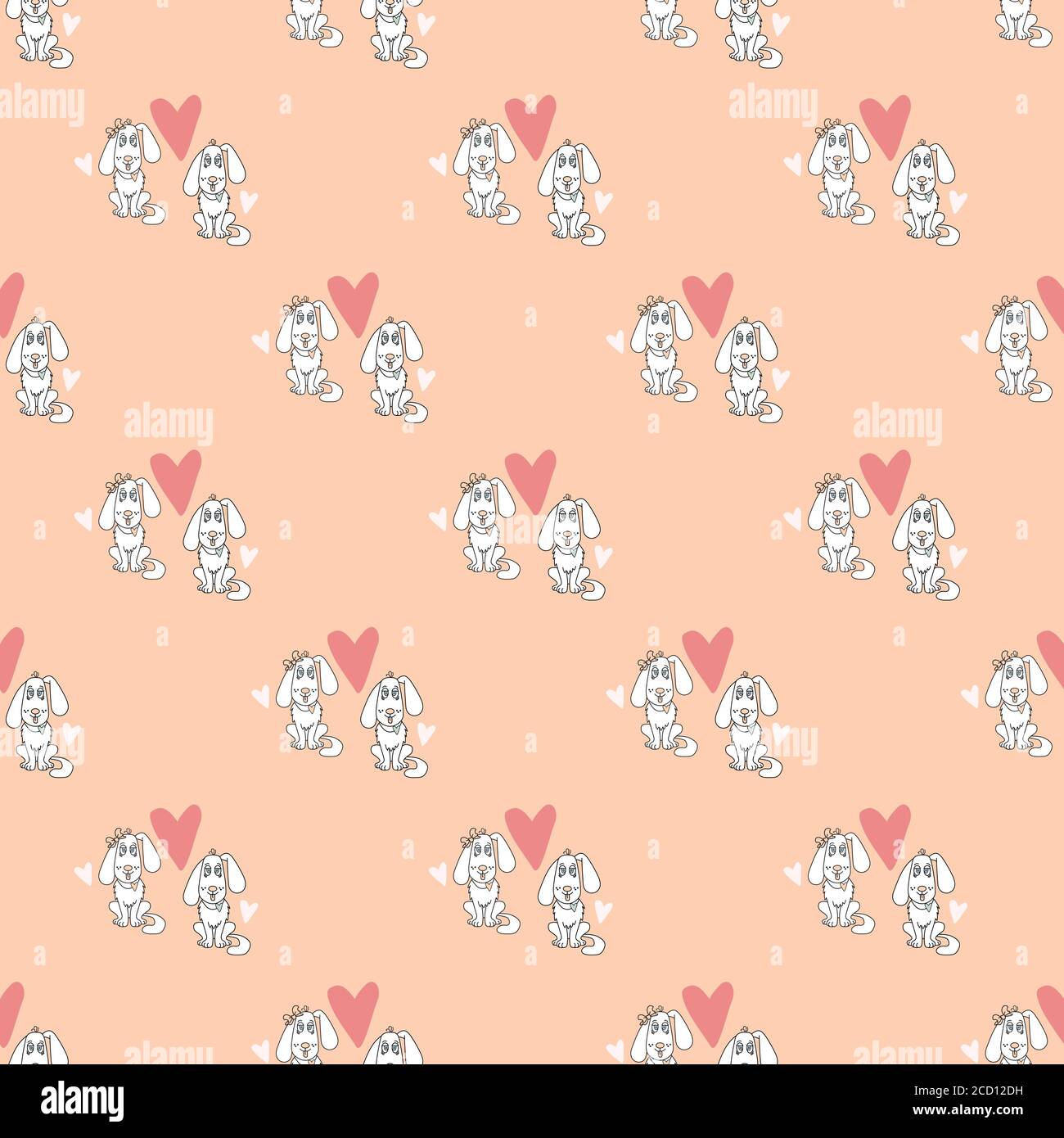 Seamless background with cute pets. A pair of white dogs in love with ...