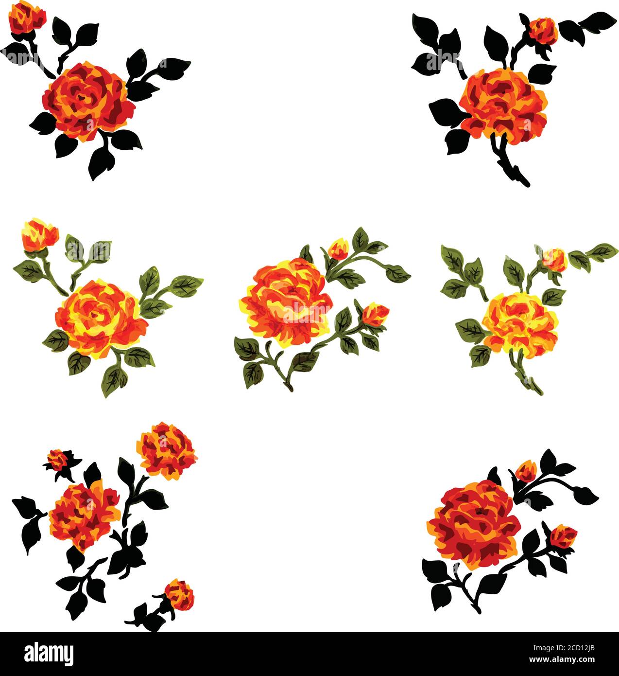 Retro Vintage Rose Plants with Flower, Stem and Leaves Vector Icon ...