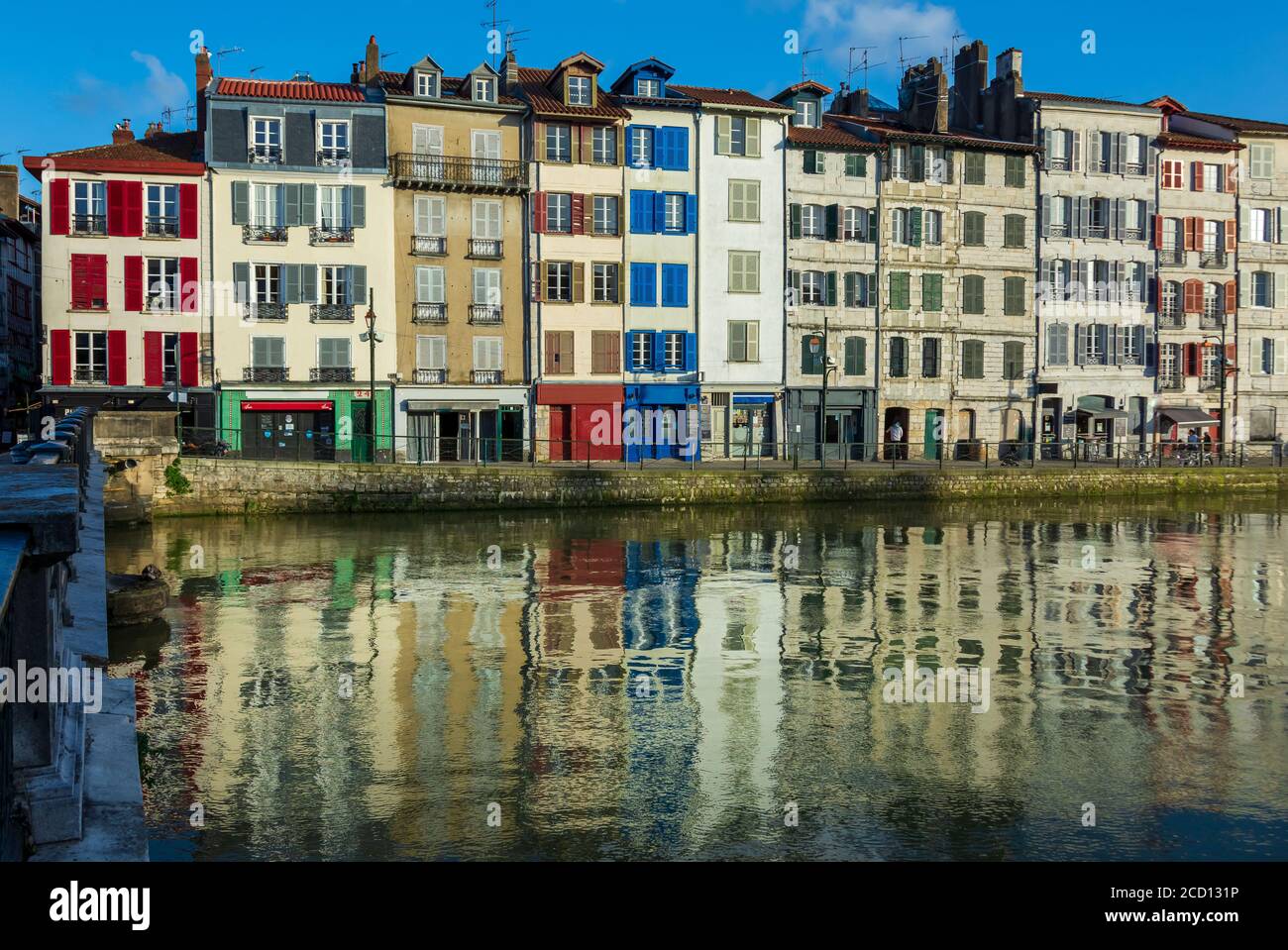 Colorful Basque houses in the "Petit Bayonne" district on the banks of ...