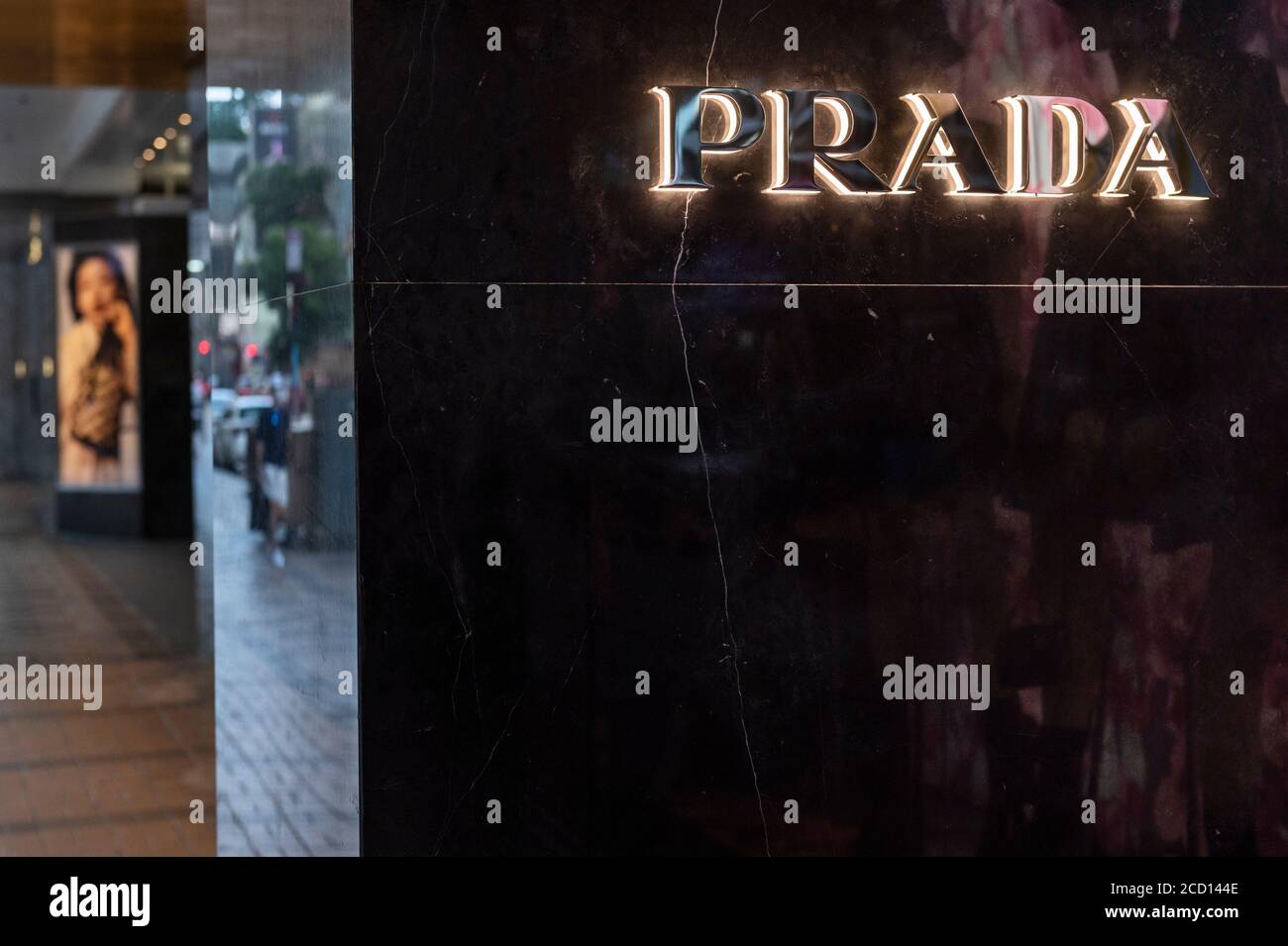 Italian luxury fashion company Prada logo and store seen in Hong Kong ...
