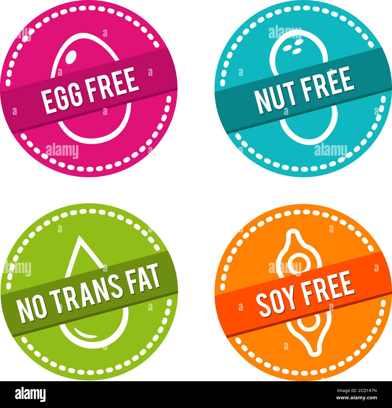 Set of Allergen free Badges. Egg free, Nut free, No Trans Fat, Soy free ...