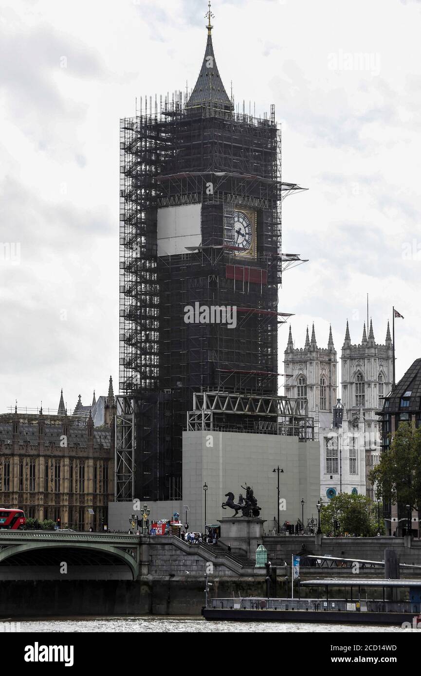London, UK. 25 August 2020. A plain canvas covers the south facing ...
