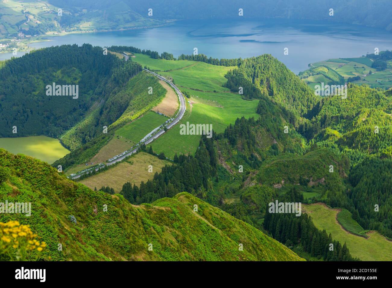 Lake of Sete Cidades, a volcanic crater lake on Sao Miguel island ...