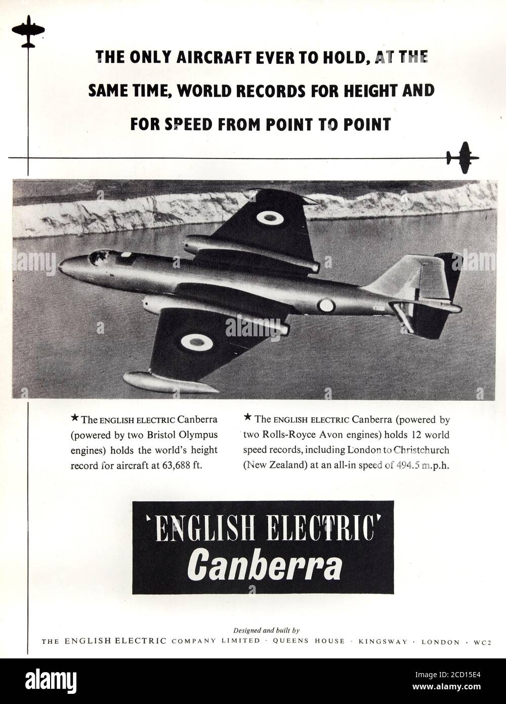 Vintage advertisement for the British English Electric Canberra military aircraft Stock Photo ...