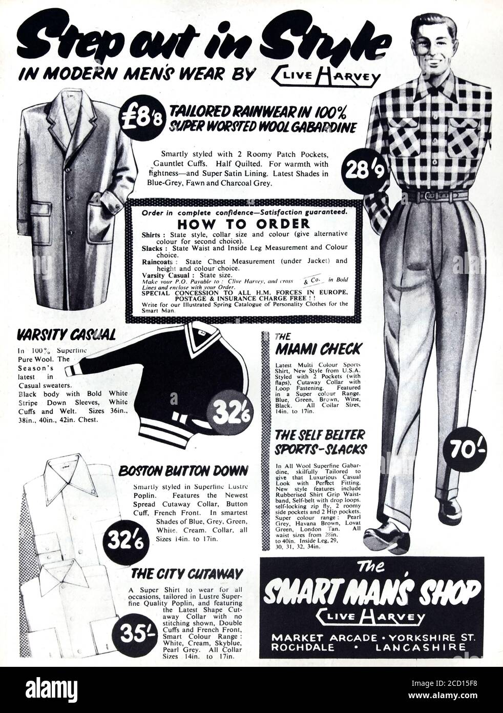 Vintage British Clive Harvey advertisement for menswear Stock Photo - Alamy