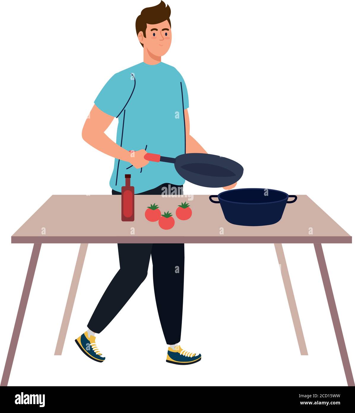 man cooking with wooden table, on white background Stock Vector Image ...