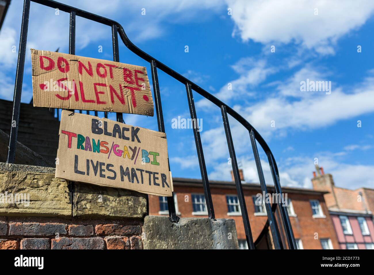 Woodbridge, Suffolk, UK June 19 2020: Homemade BLM protest signs that ...