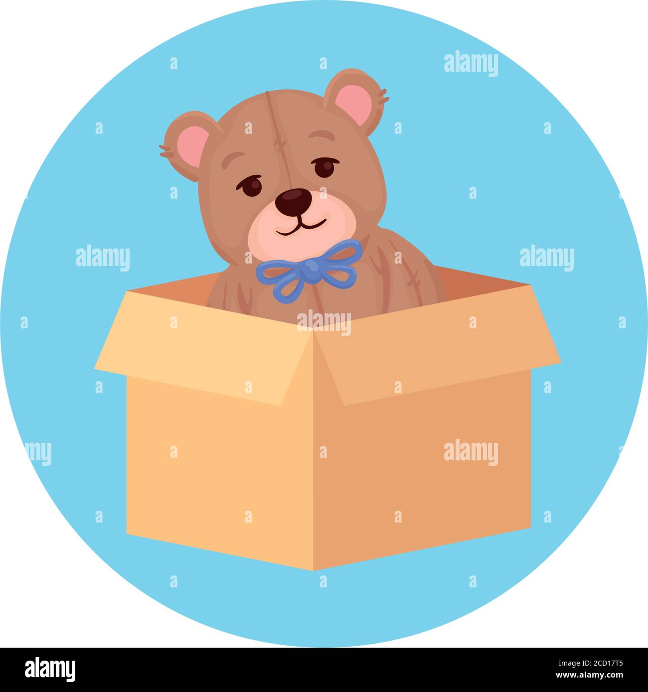 toy teddy bear on box carton, in round frame Stock Vector Image & Art ...