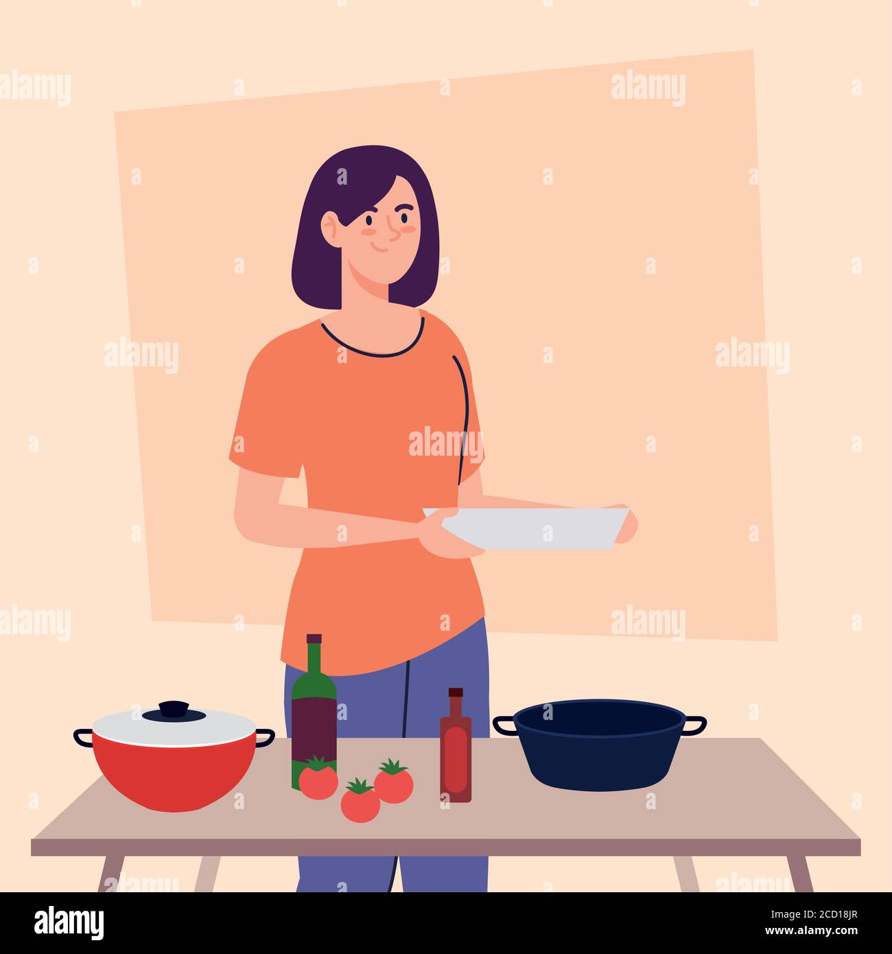 woman cooking in the kitchen scene Stock Vector Image & Art - Alamy