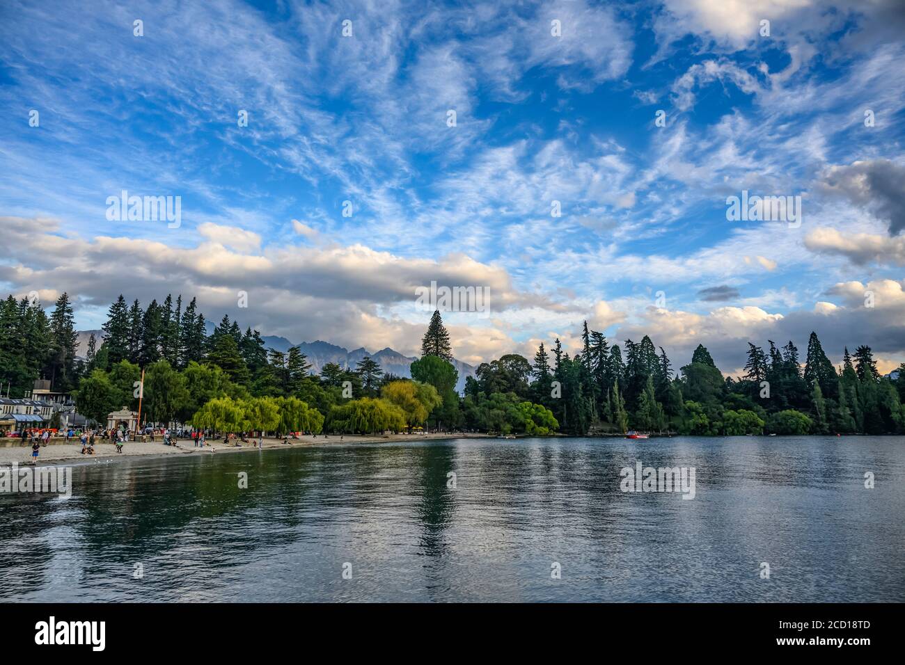 Lake Wakatipu and Queenstown Bay Beach, South Island; Queenstown, Otago ...