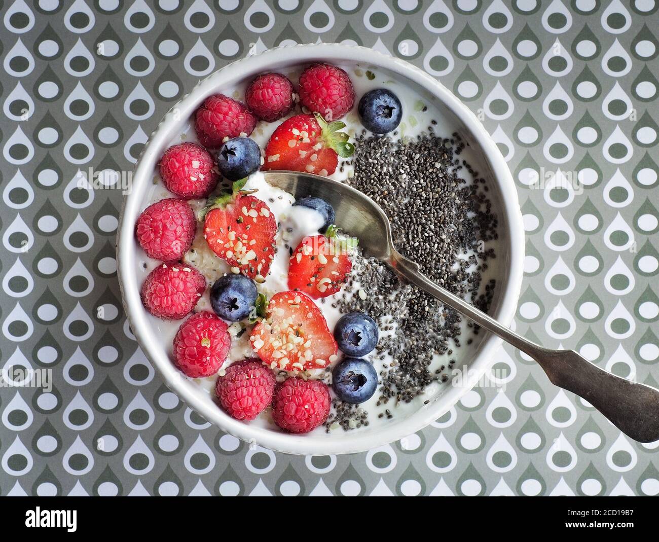 Yoghurt with berries (blueberries, strawberries and raspberries) and ...