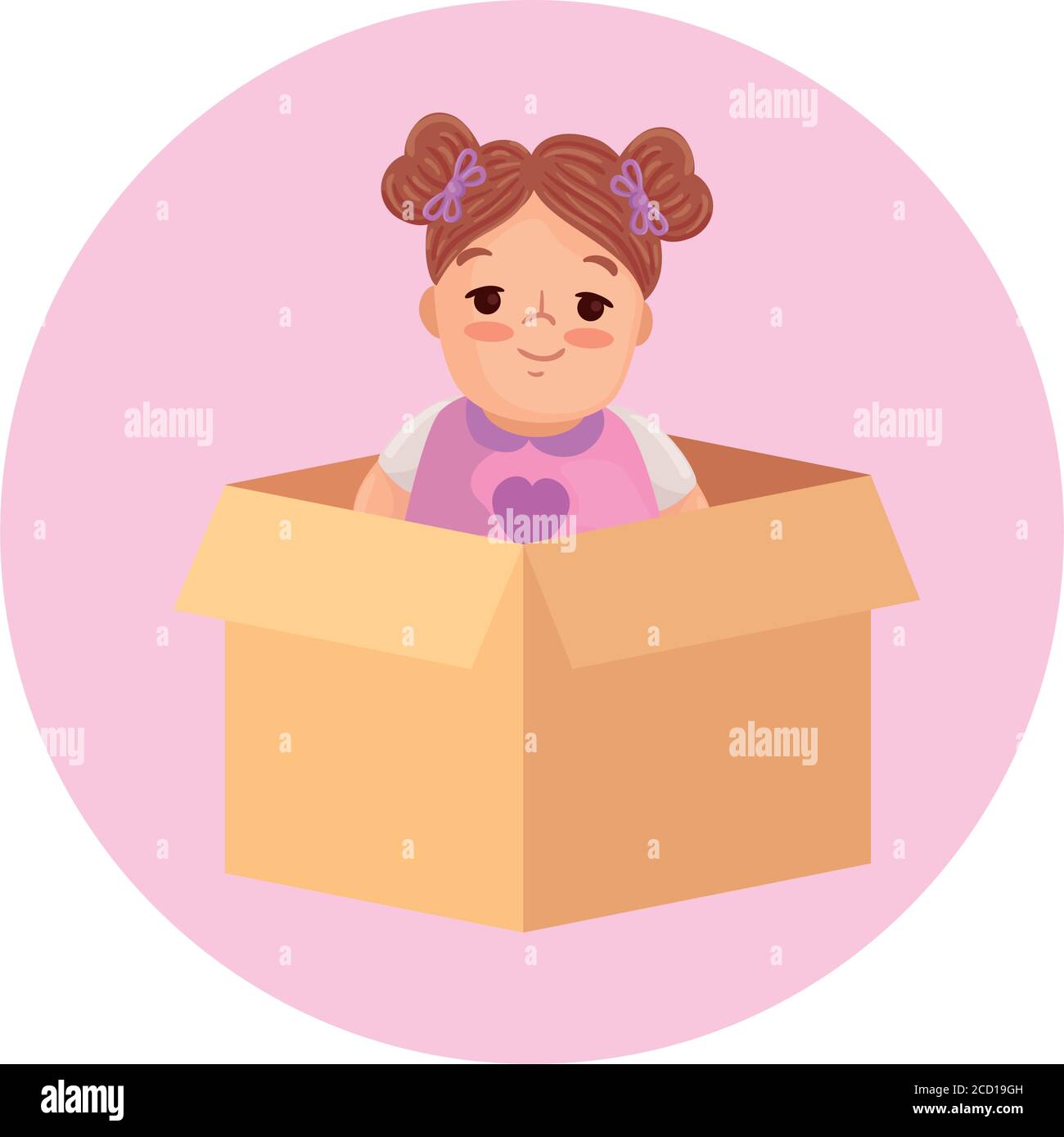 cute doll toy on box carton, in round frame Stock Vector Image & Art ...