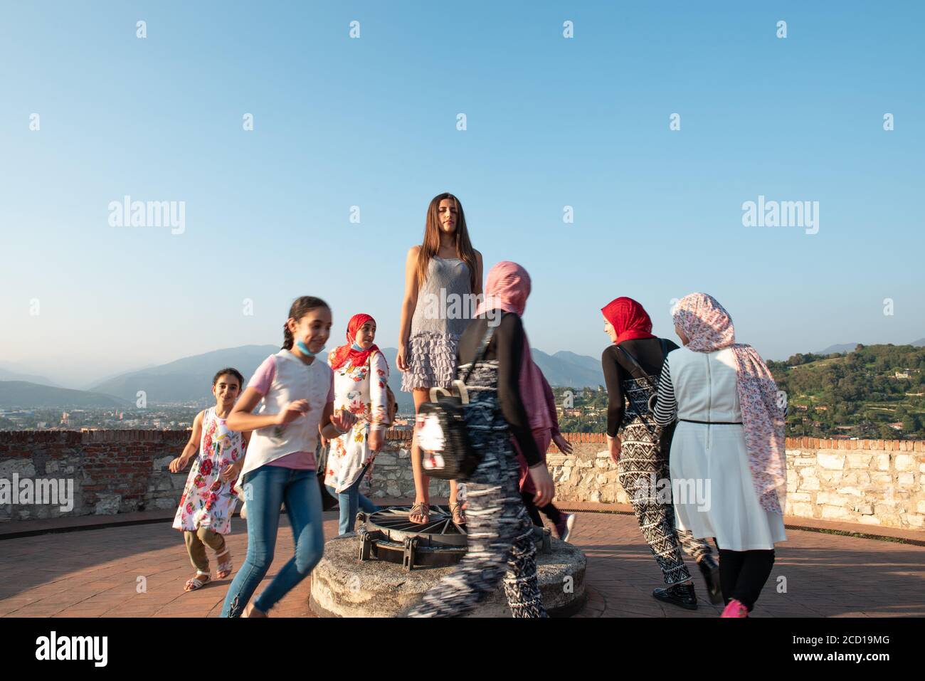 Egyptian girls running around the beautiful girl. Round dance. Ritual ...