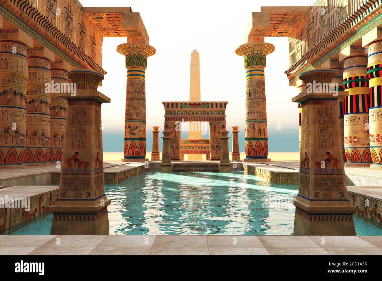 Egyptian Pool with Obelisk - Ornate Egyptian architecture with ...