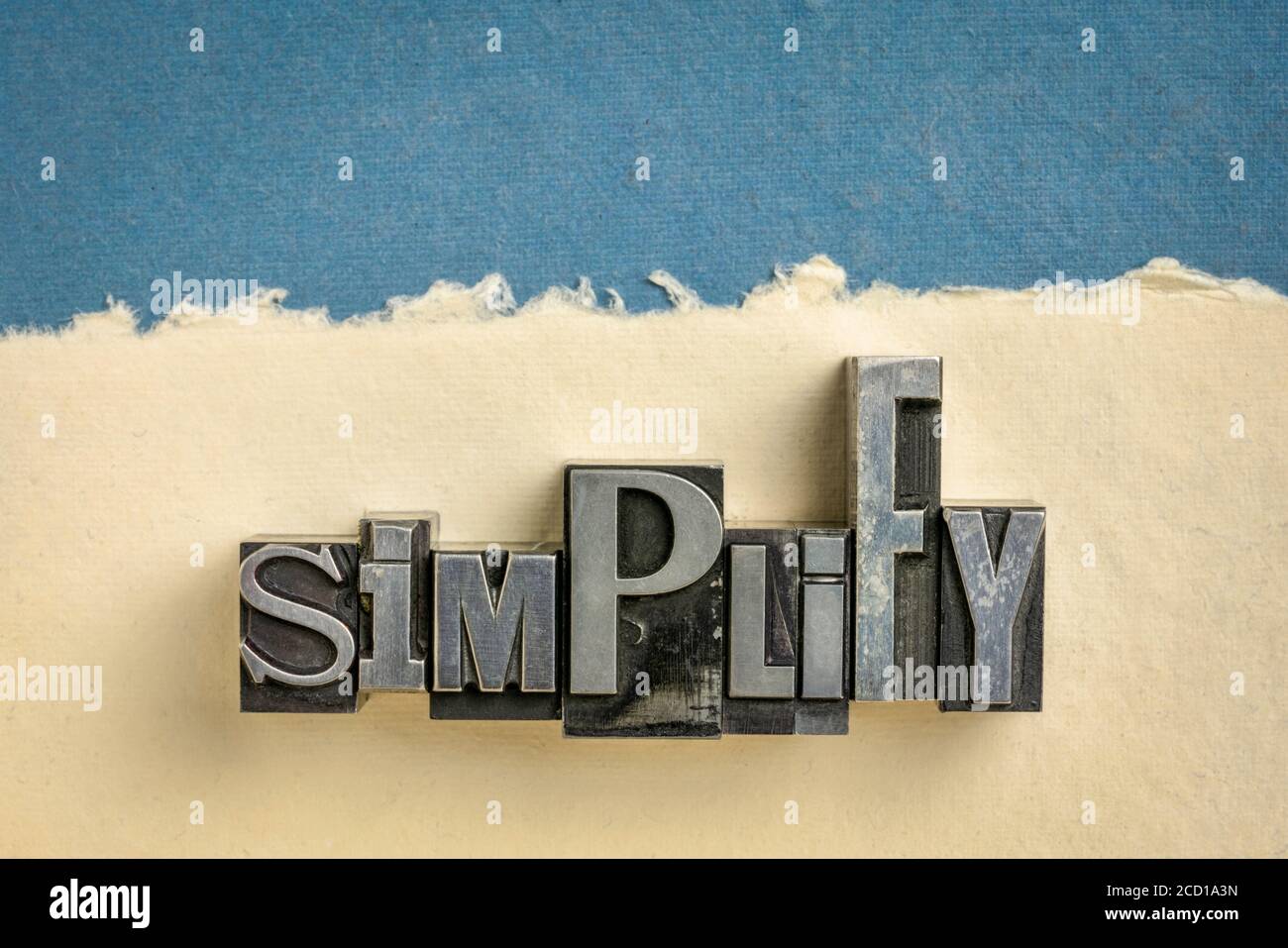 simplify - word abstract in vintage letterpress metal type printing ...