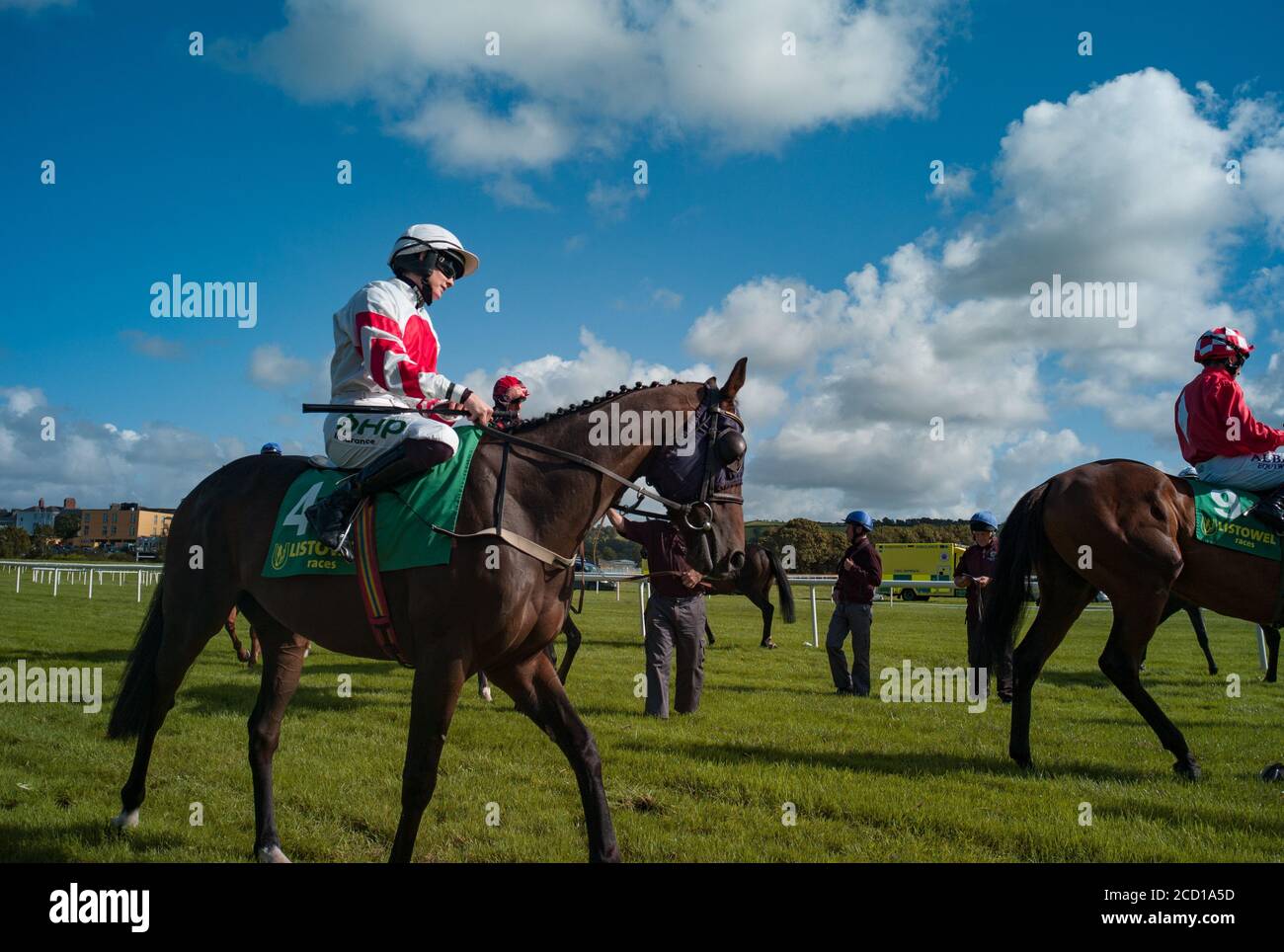Listowel, Ireland, 6th September 2019: Race horses and jockeys waiting ...