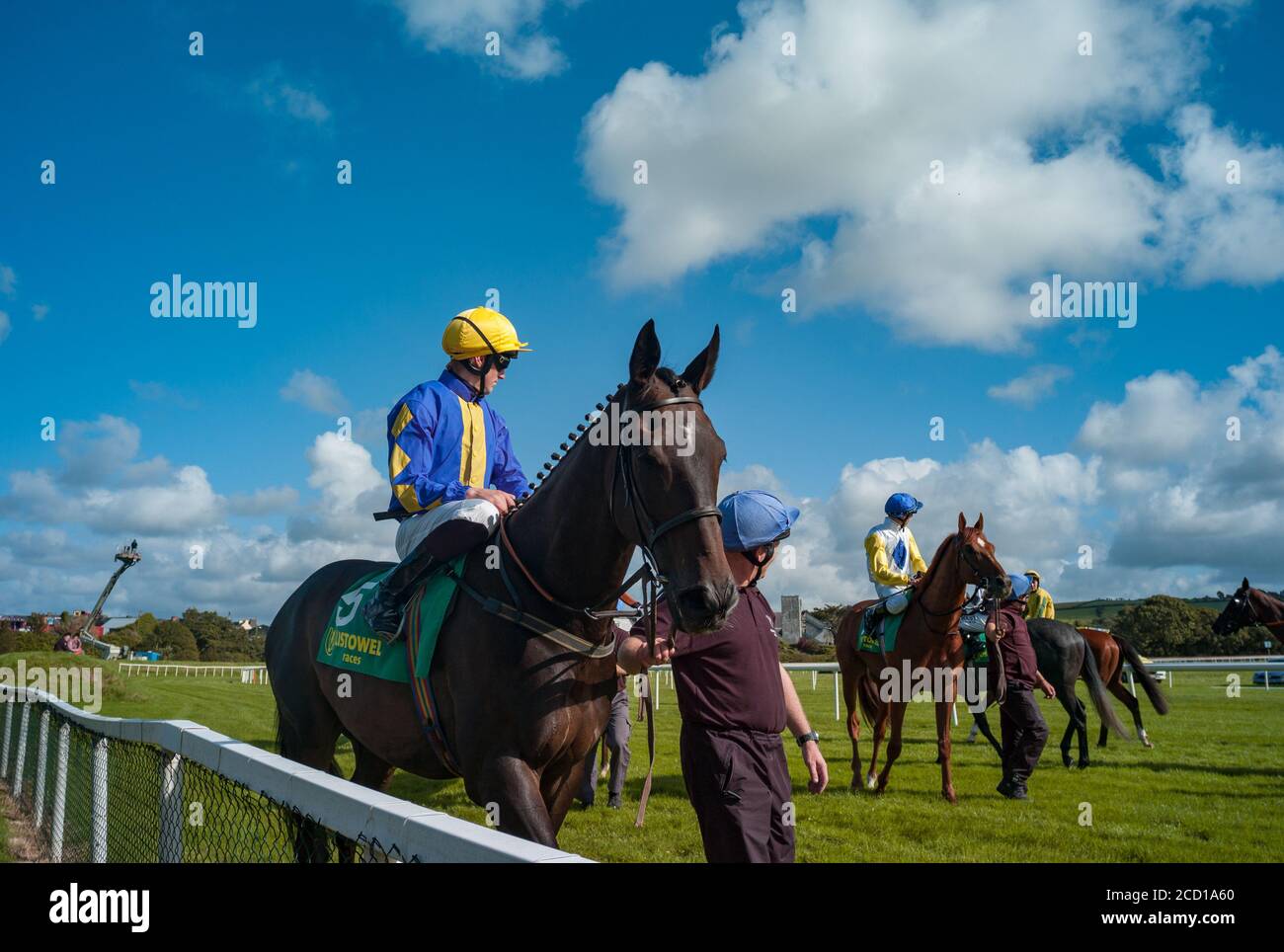 Listowel, Ireland, 6th September 2019: Race horses and jockeys waiting ...