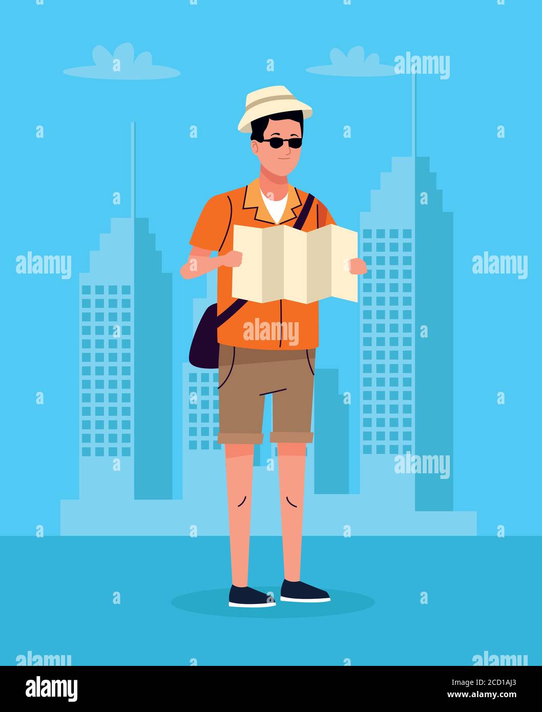 tourist man standing with paper map on the city character vector ...