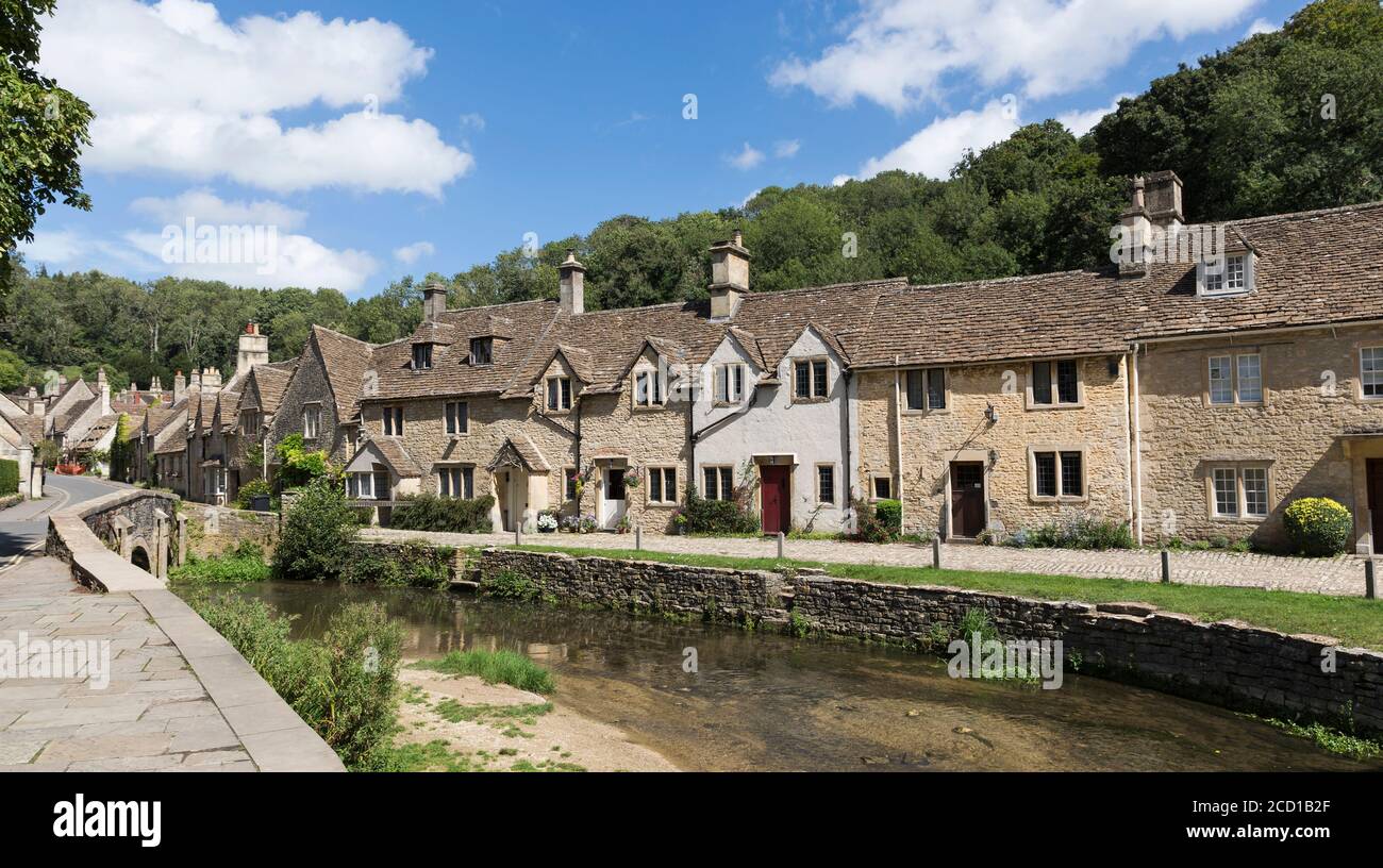 Weavers' cottages and Bybrook River, "Castle Combe", picturesque ...