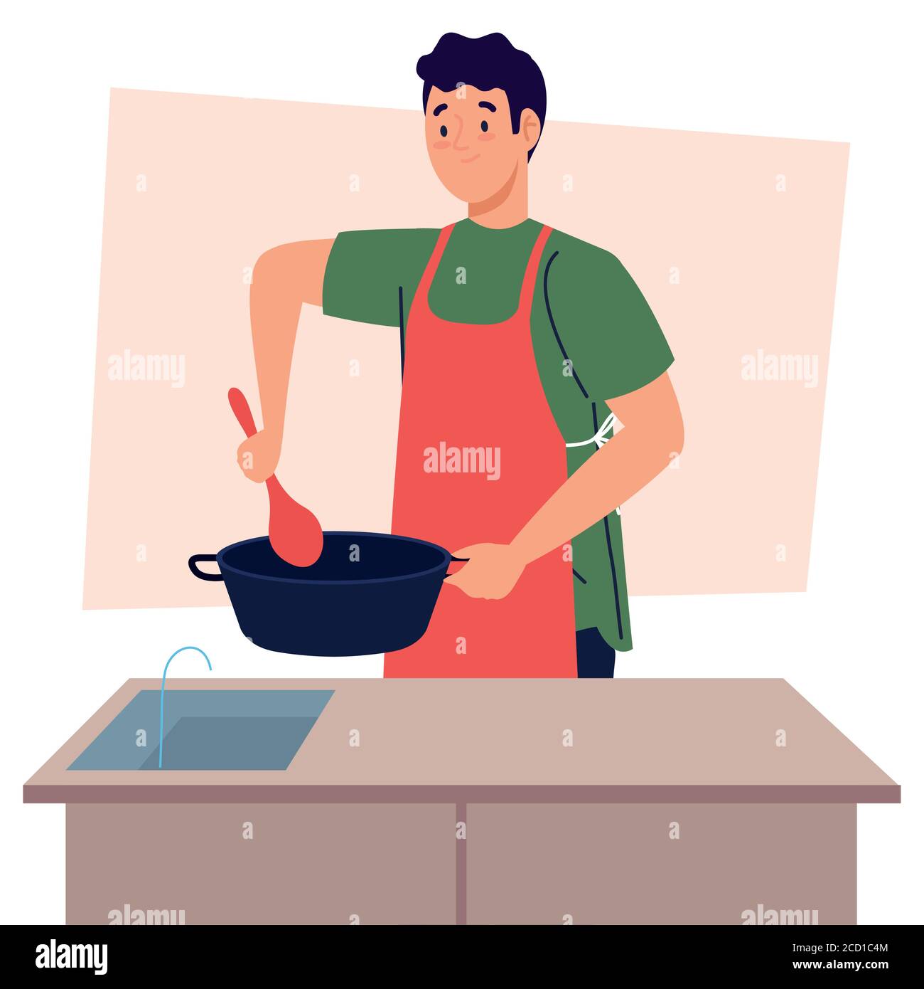 man cooking using apron with pot in kitchen scene Stock Vector Image ...