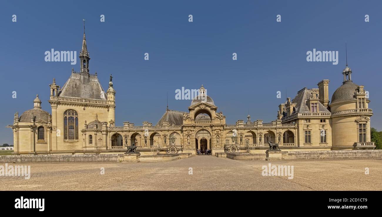 Wide angle view on the facade of Castle of chantilly, france, on a ...