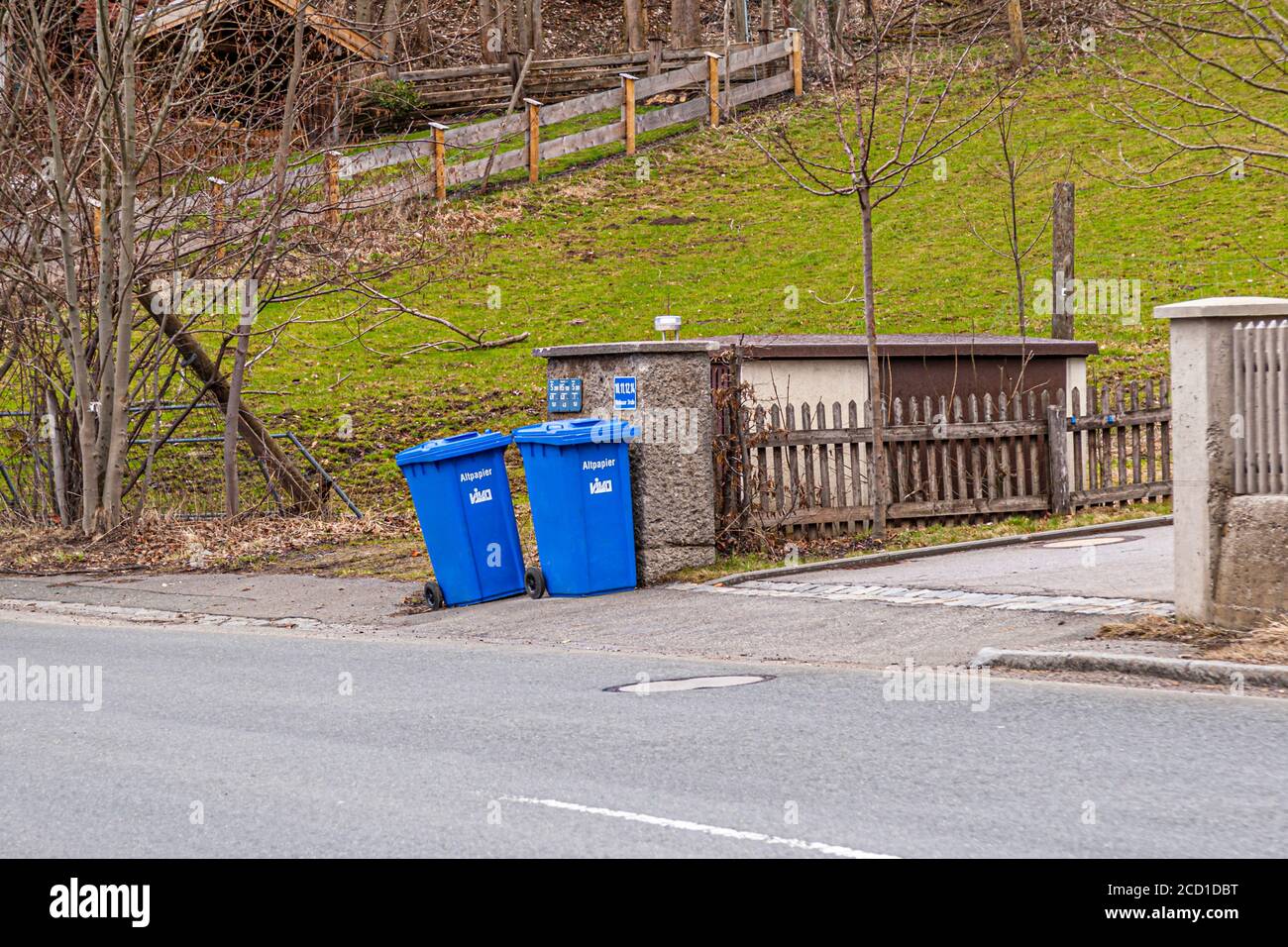 Collection garbage cans for waste paper recycling in Bavaria, Germany ...