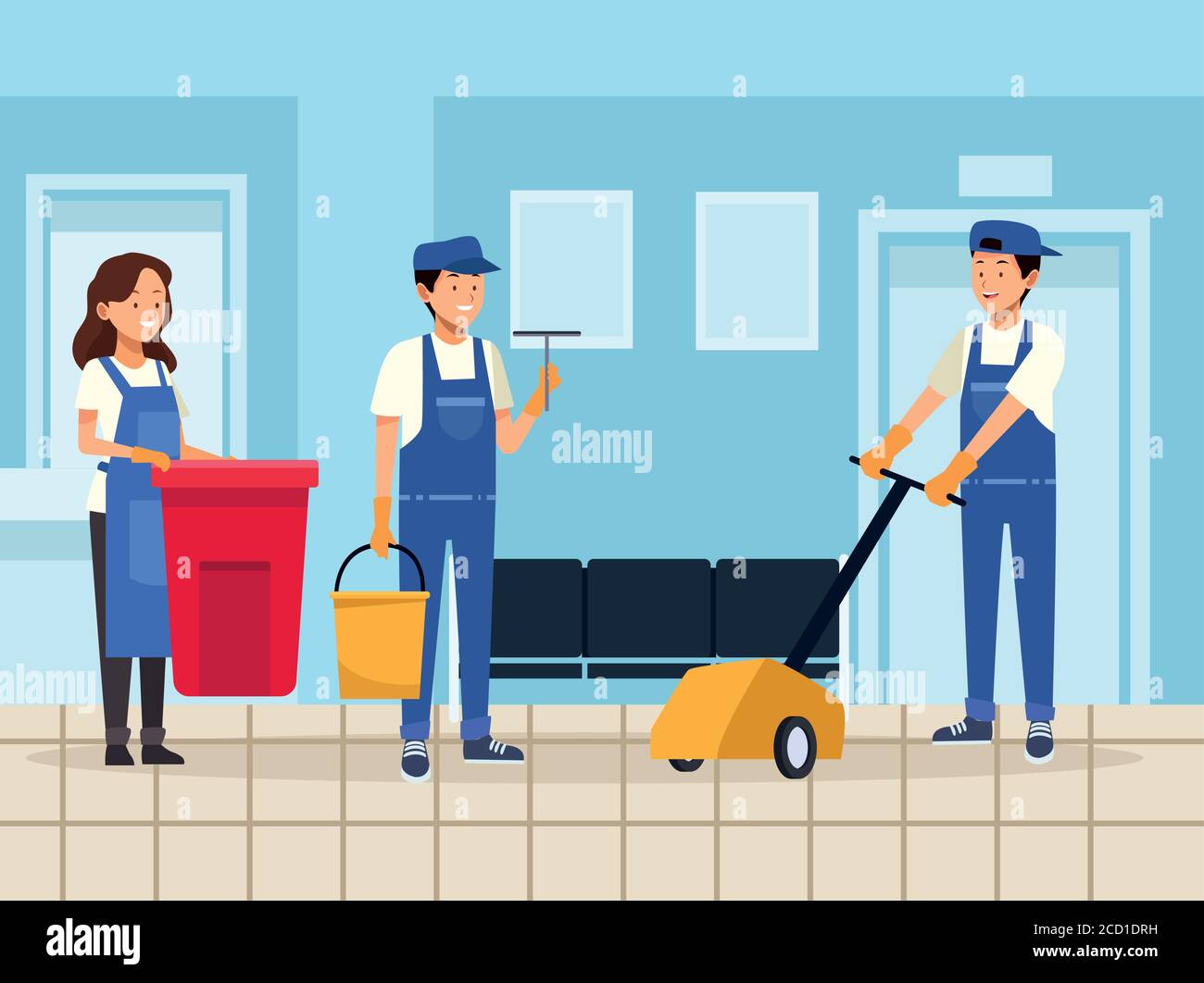 housekeeping team workers with tools vector illustration design Stock ...