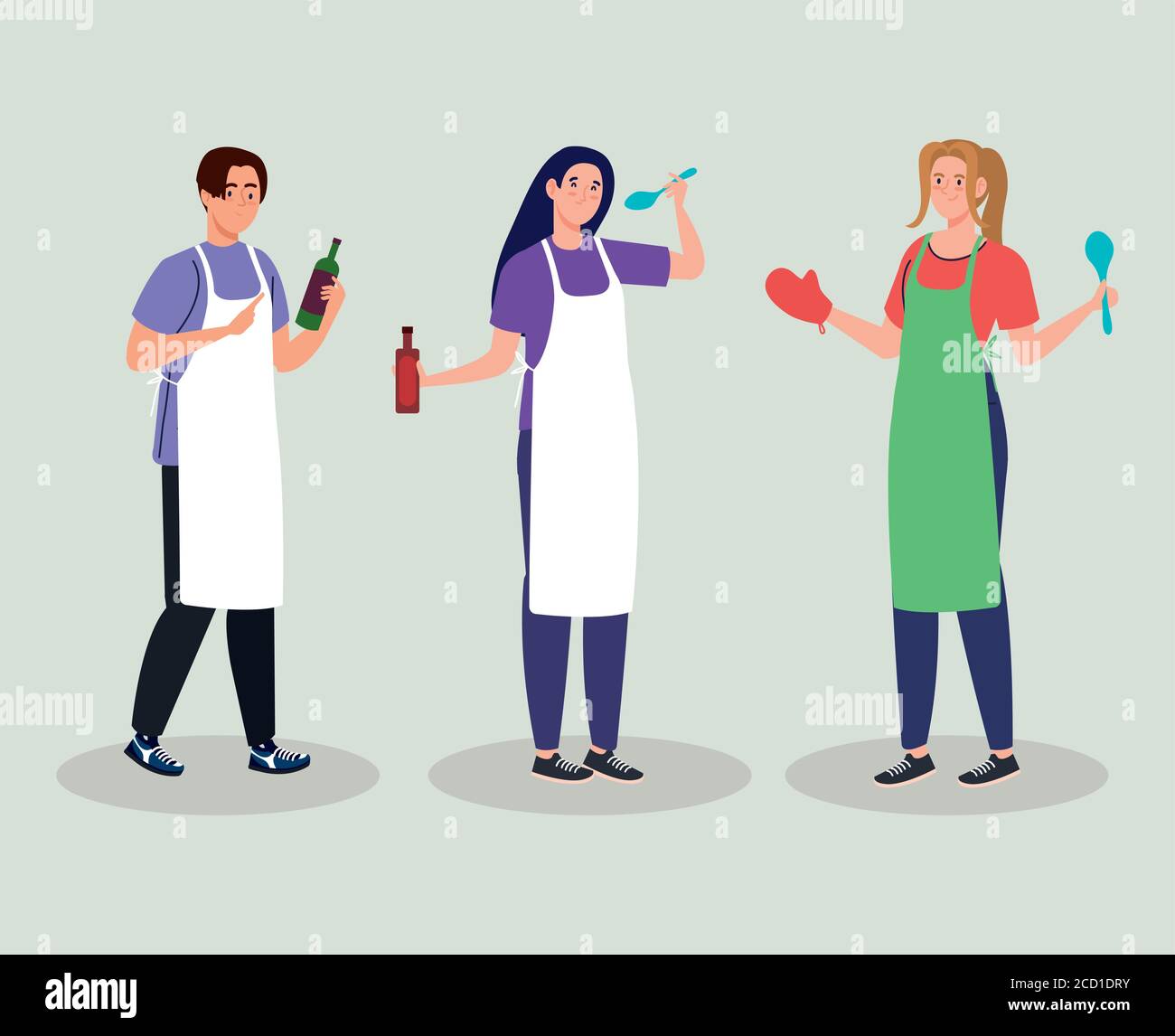 group young people cooking with kitchen utensils Stock Vector Image ...