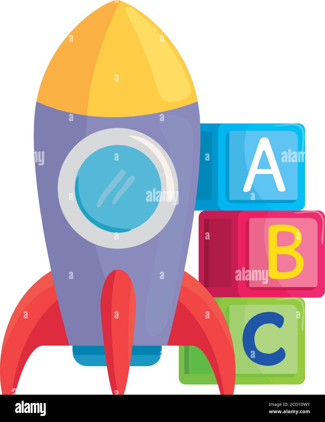 child toys, rocket with alphabet cubes on white background Stock Vector ...