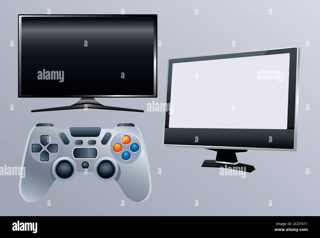 computer monitor display with video game control vector illustration ...