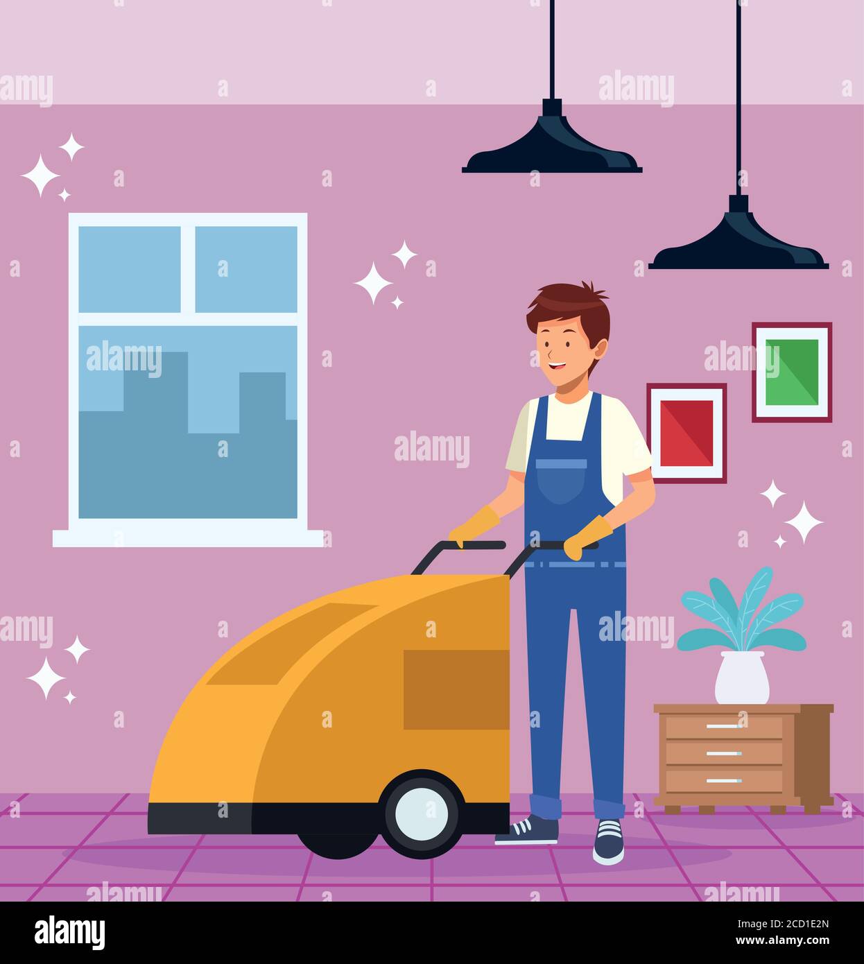 housekeeping male worker with toilet trolley vector illustration design ...