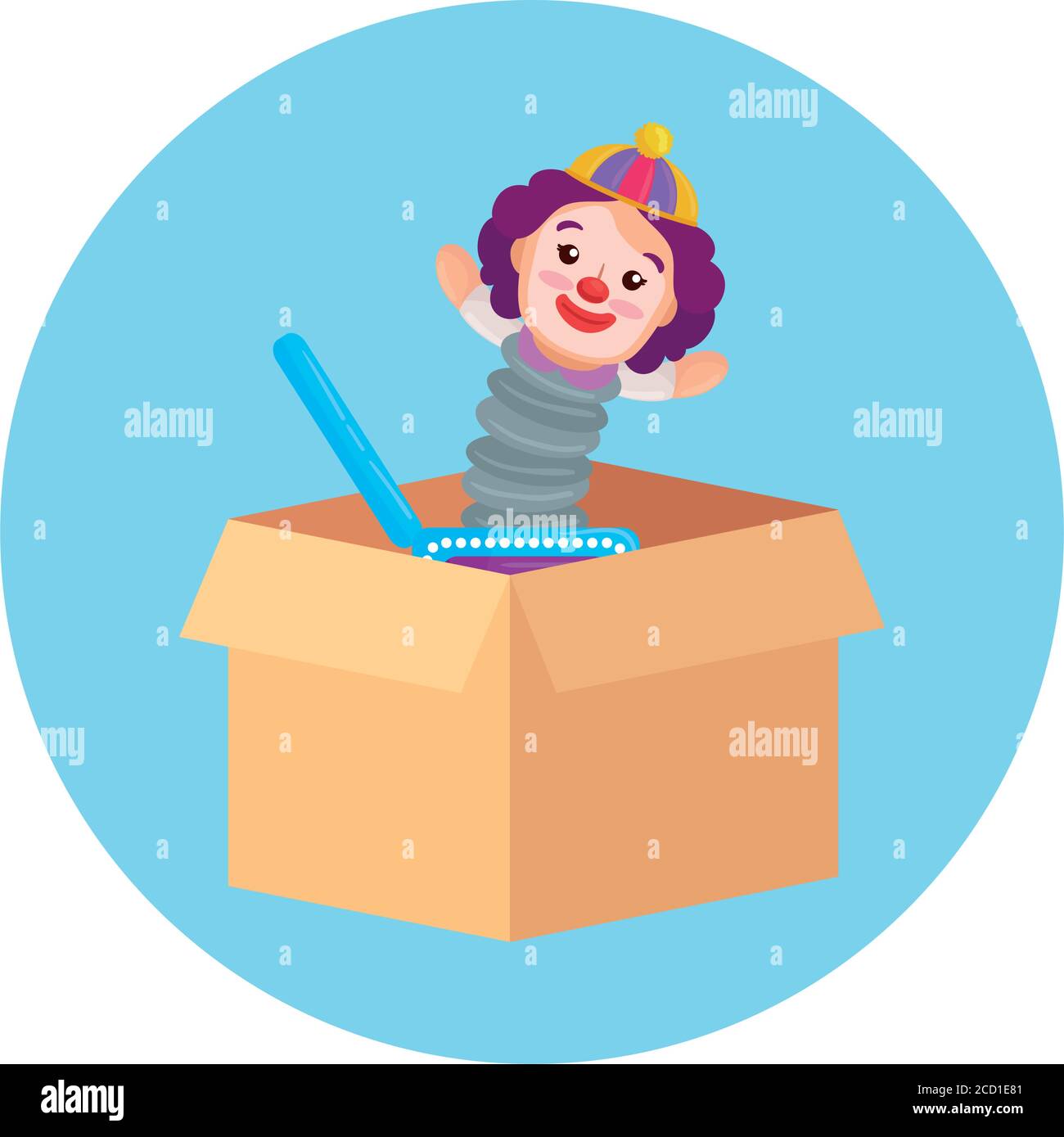 clown toy on box carton, in round frame Stock Vector Image & Art - Alamy