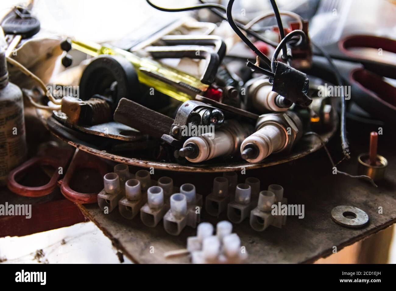 Dust and cobweb workplace. Concept of bygone years. Abandoned workplace ...