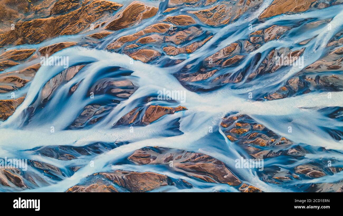Aerial view of glacial rivers in the highlands of iceland hi-res stock ...