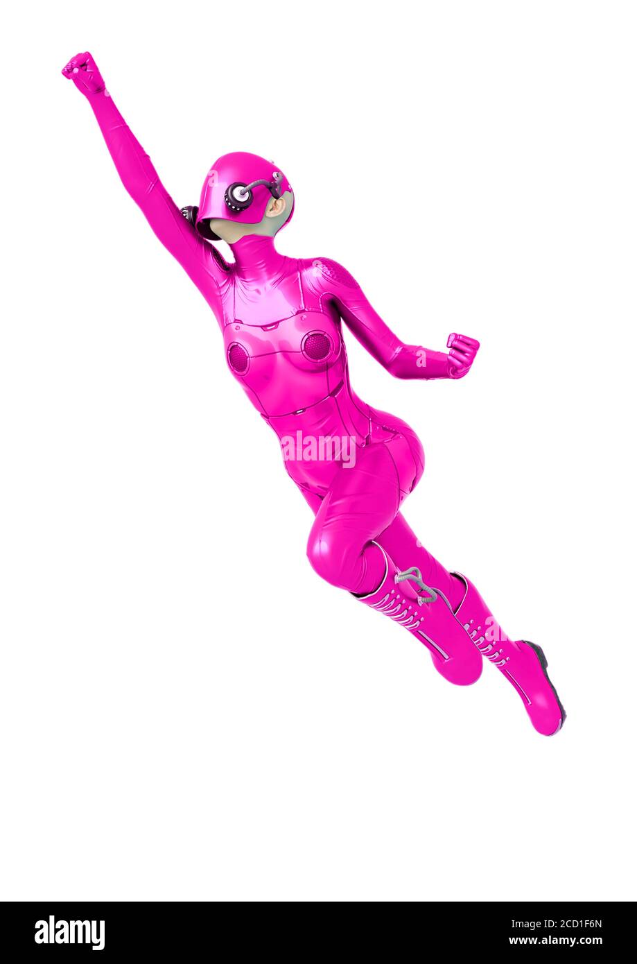 cyber soldier female flying up very fast, 3d illustration Stock Photo ...