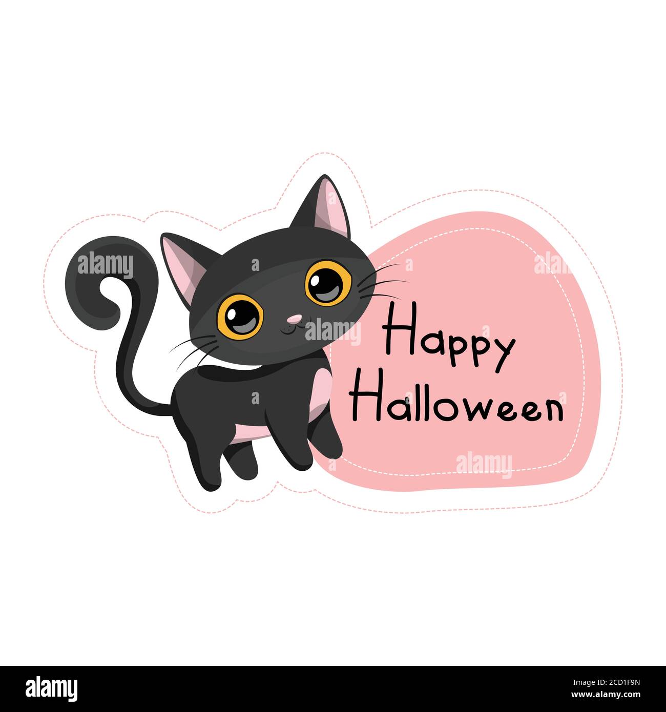 Cartoon Happy Halloween black cat sticker. Vector illustration Stock ...