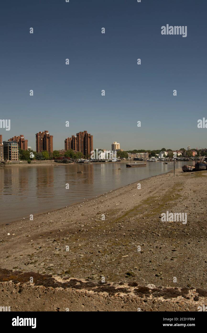 Thames riverside architecture from the river walk, Battersea, England ...