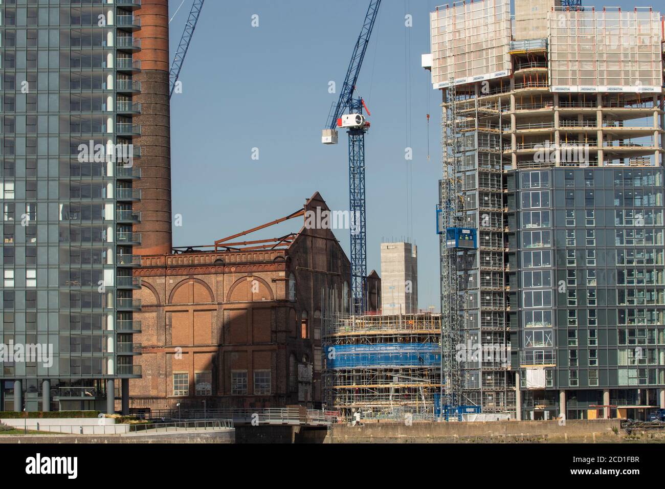 Thames riverside architecture from the river walk, Battersea, England ...