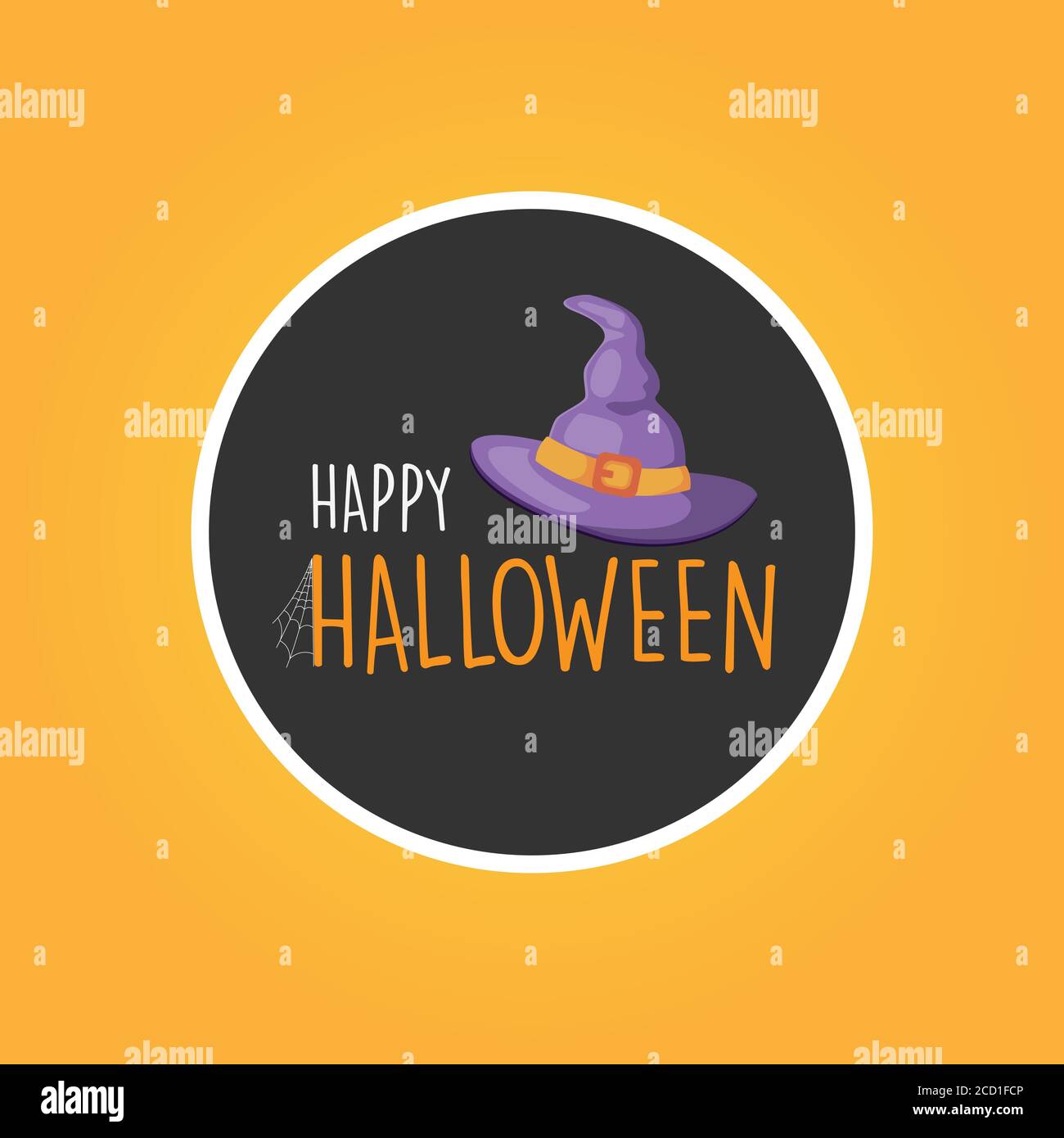 Happy Halloween with purple witch hat round banner logo background ...