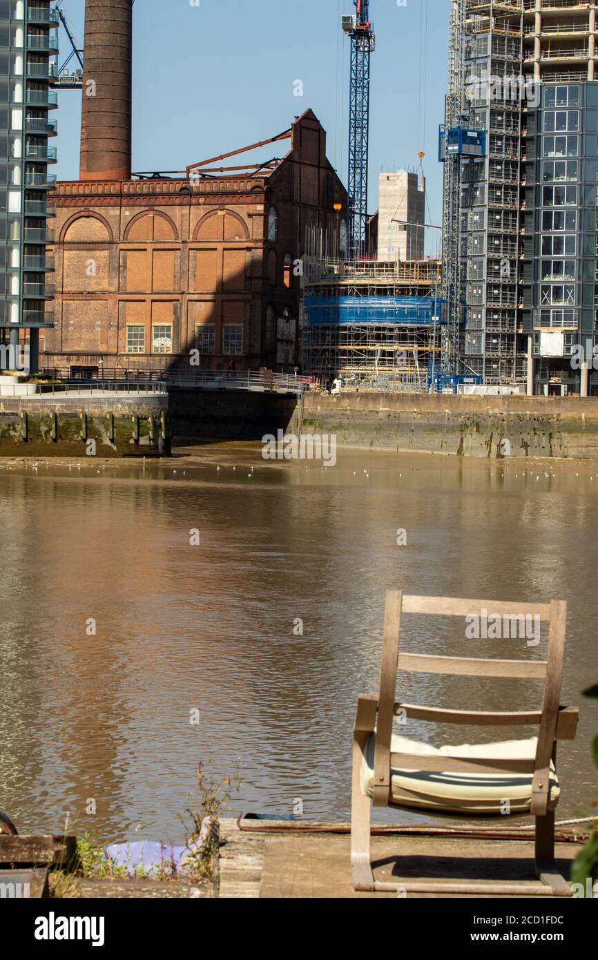 Thames riverside architecture from the river walk, Battersea, England ...