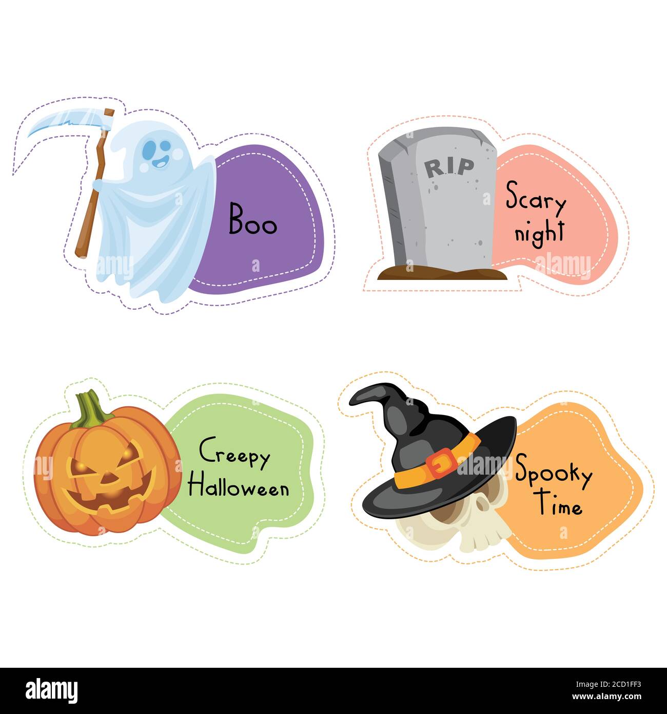Cartoon Halloween stickers set. Vector illustration Stock Vector Image ...