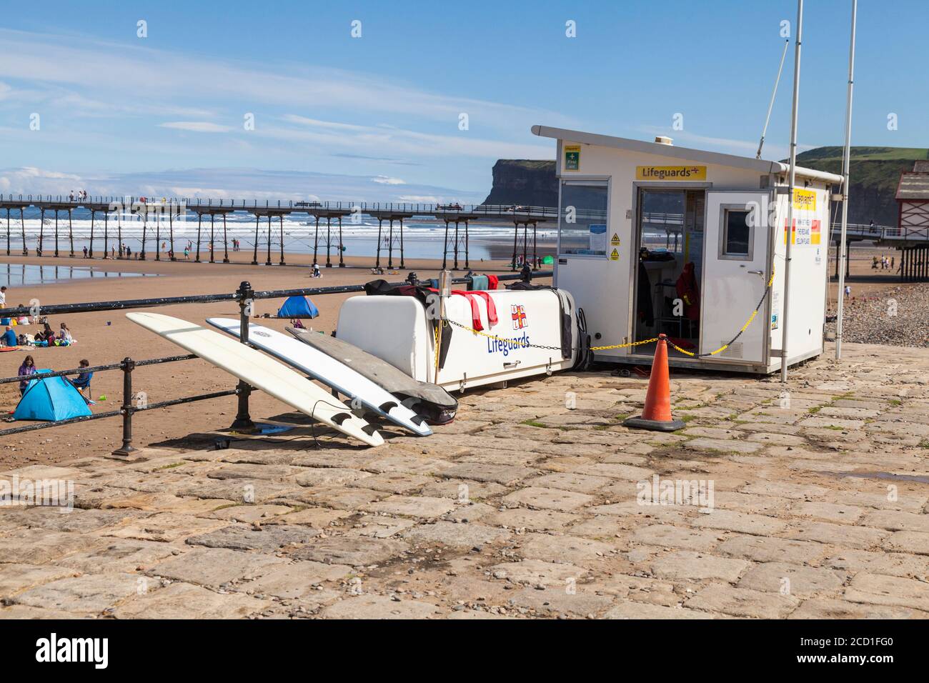 The lifeguard station next to the beach at Saltburn by the Sea,England ...